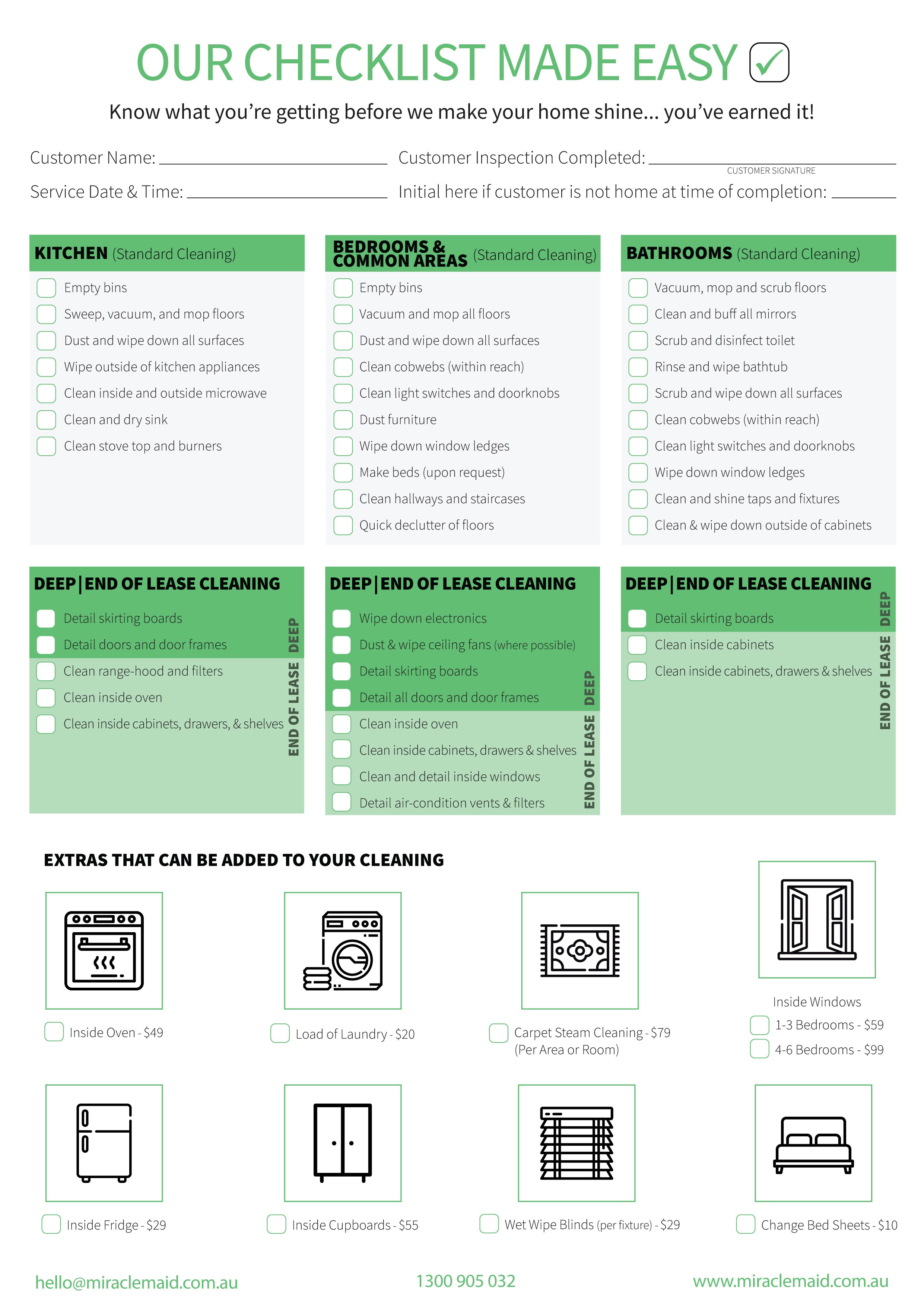 Cleaning Checklist Miracle Maid